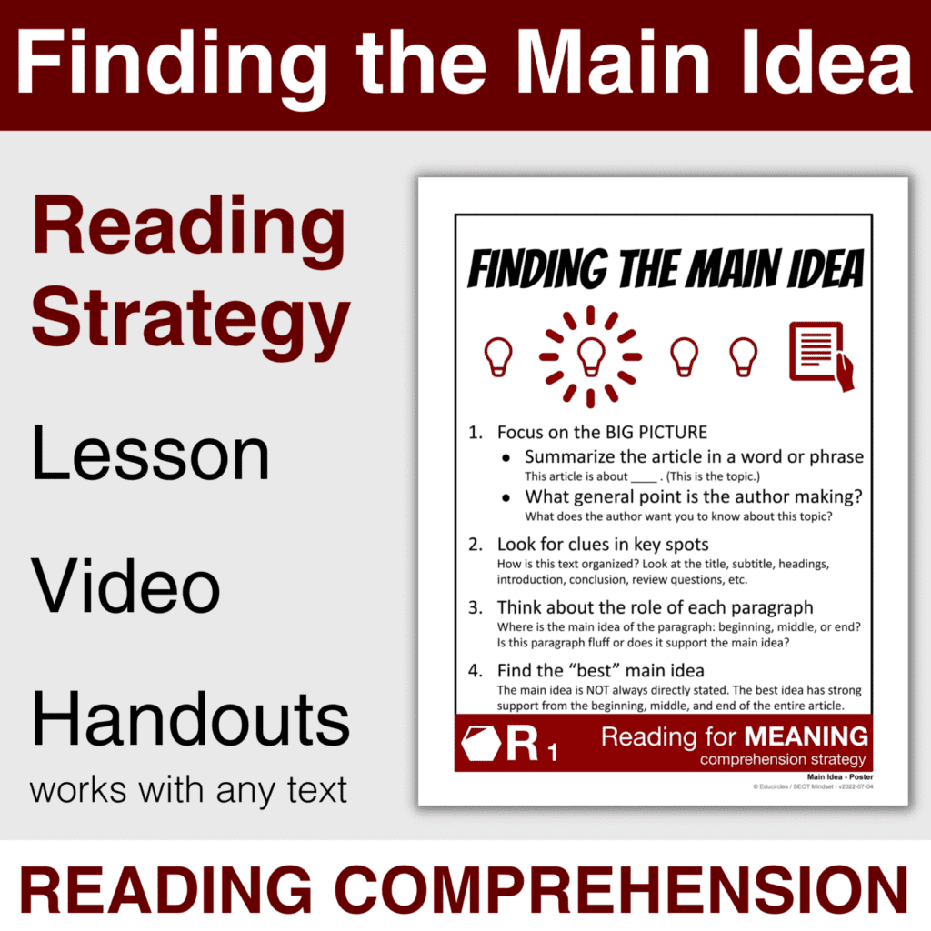 Finding the Main Idea – Reading Comprehension Strategy Lesson Plan ...