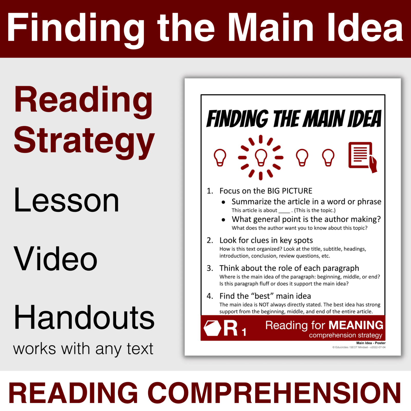 Finding the Main Idea – Reading Comprehension Strategy Lesson Plan ...